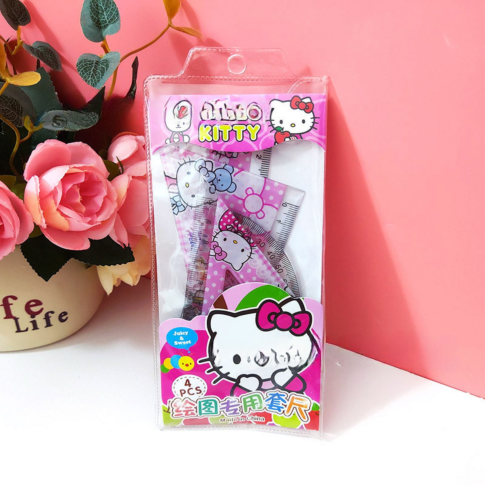 4Pcs/Set Sanrio Ruler Set Anime Hello Kitty Student Measurement Tool ...