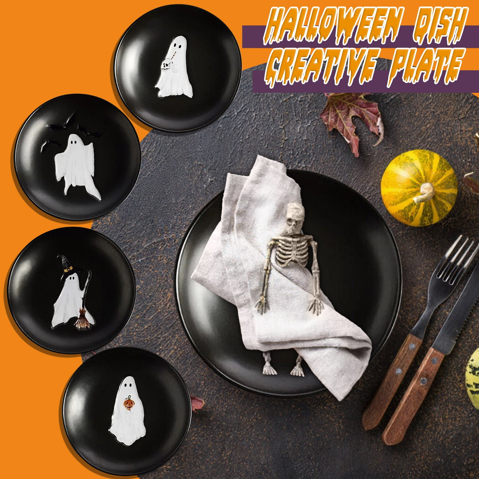 4Pcs/Sets Dinner Plates, Halloween Table Decorations 6.75 Inch Horror ...