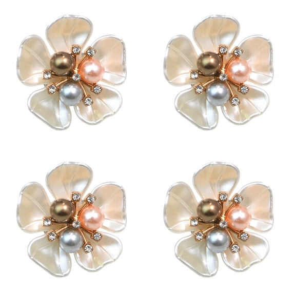 4Pcs Shirt Cufflinks Cover Pearls Rhinestones Embellished Flower Button ...