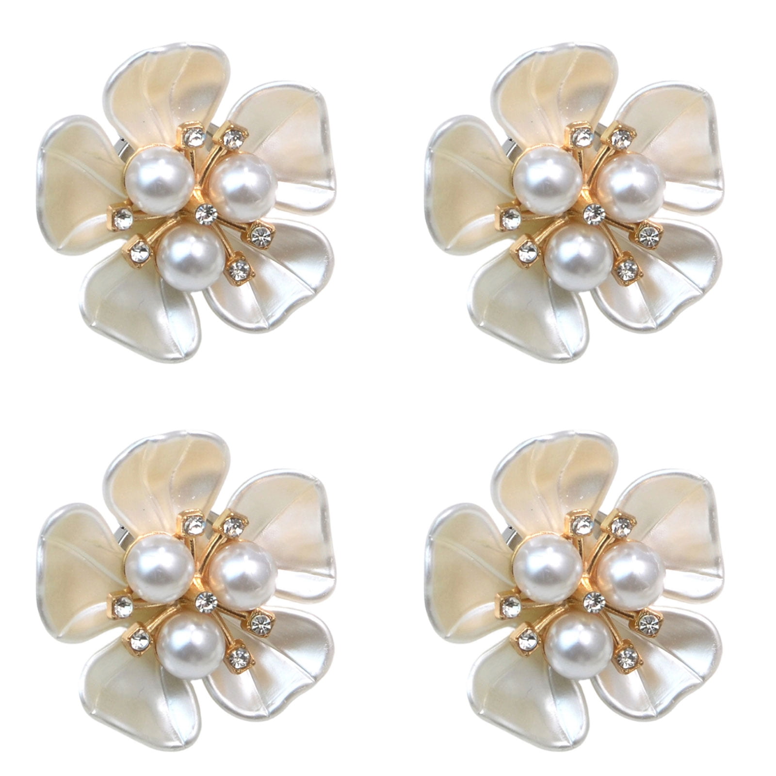 4Pcs Shirt Cufflinks Cover Pearls Rhinestones Embellished Flower Button ...