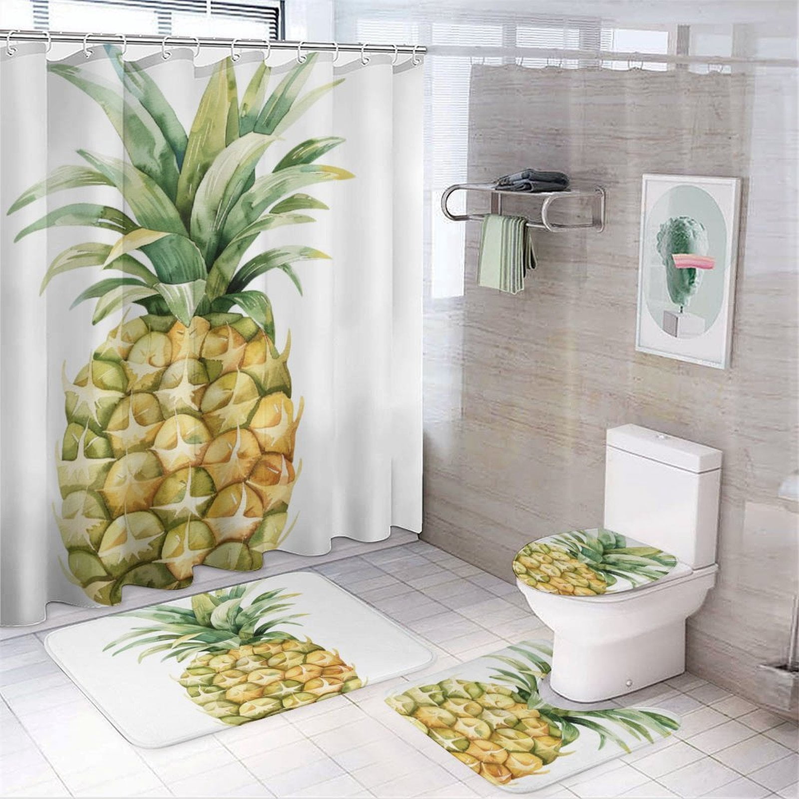 4Pcs Shower Curtain Set with Rugs Bathroom Sets with Curtain Rug Toilet ...