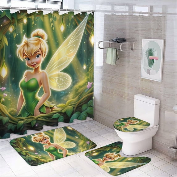 4Pcs Shower Curtain Set,Tinker Bell Bathroom Curtain Set with Non-Slip ...