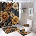 4Pcs Shower Curtain Sets with Rugs Boho Floral Bath Mat U-Shaped Floor ...