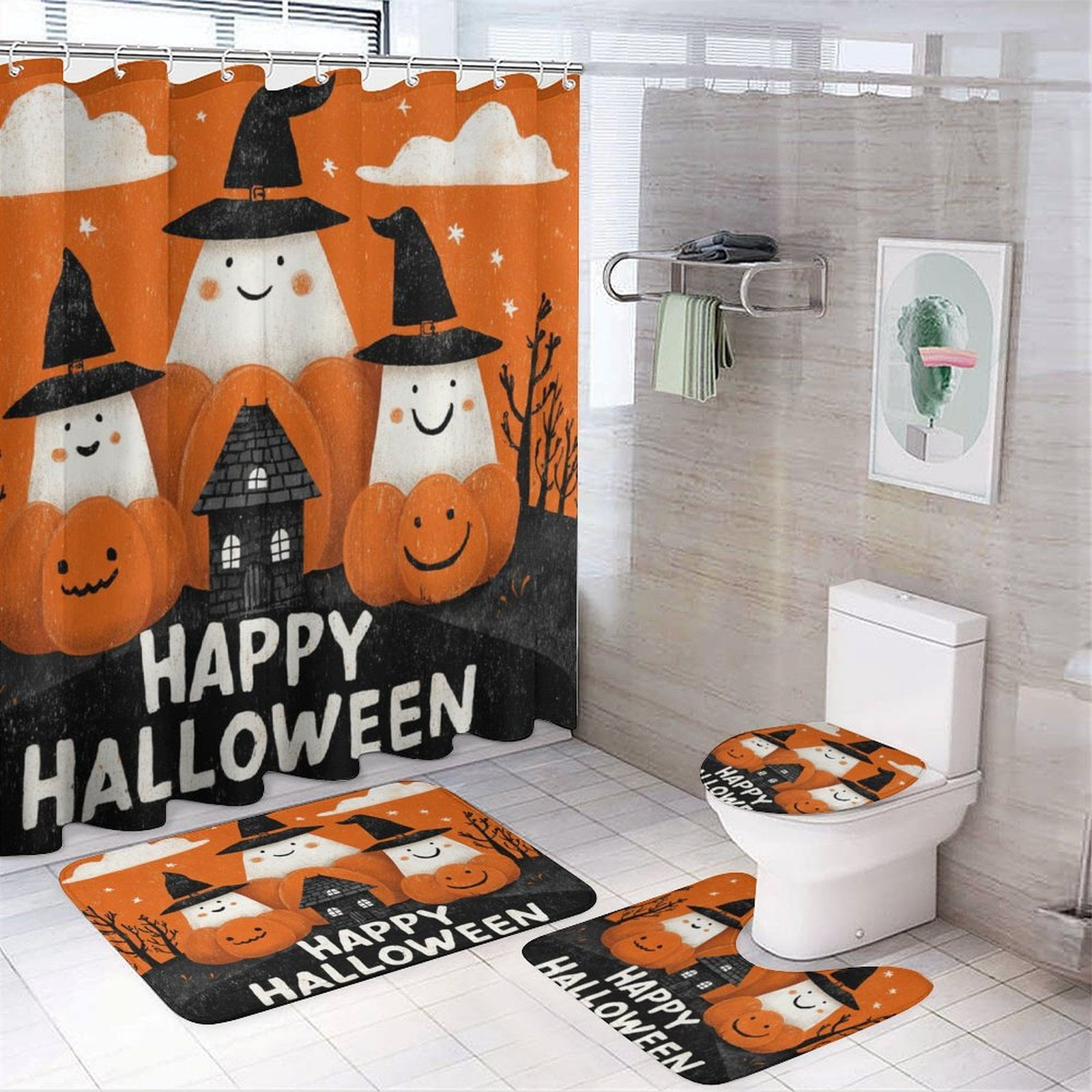 4Pcs Shower Curtain Sets with Rugs Shower Curtain Set with Non-Slip ...