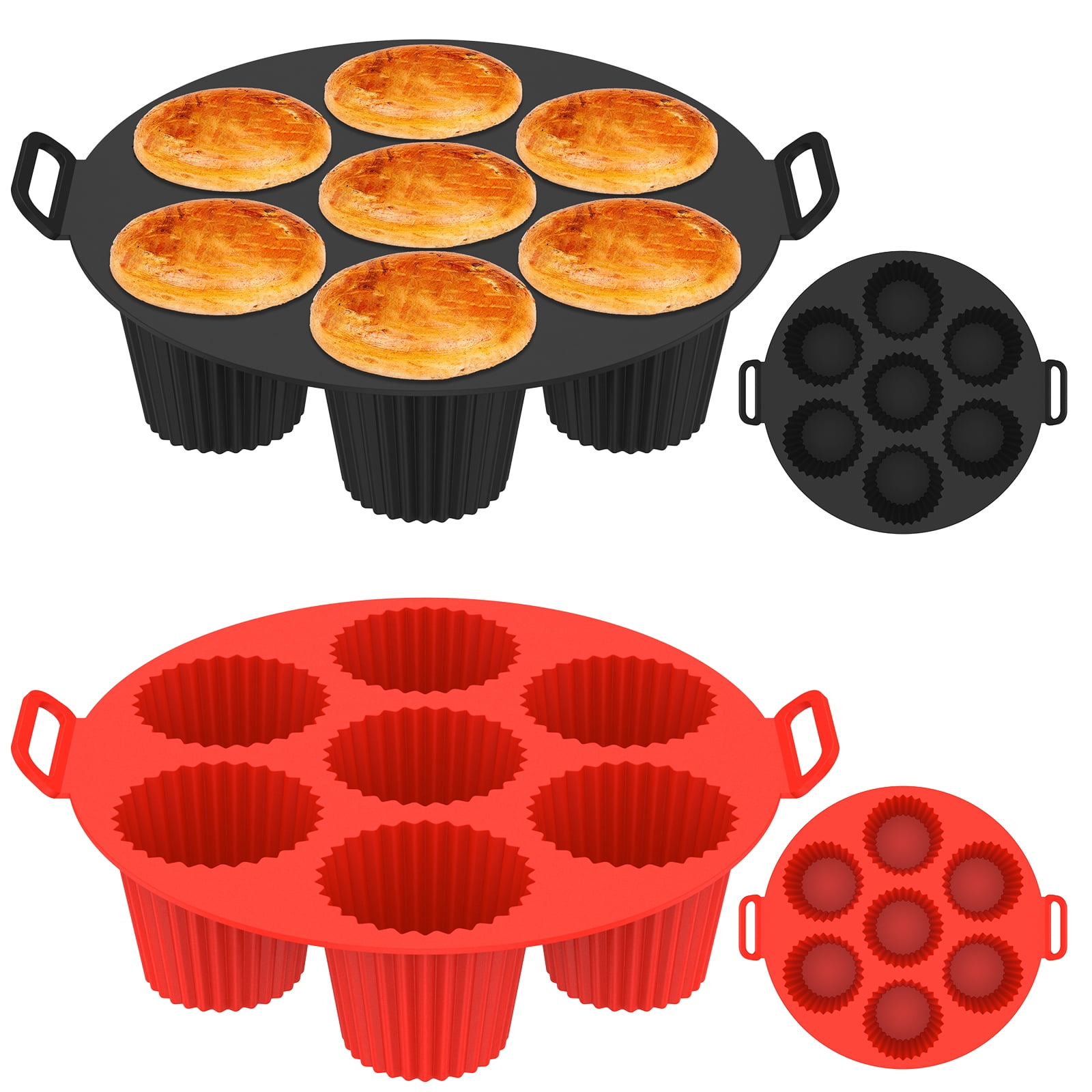 4Pcs Silicone 7 Cavity Mini Muffin Pan With Double Handles Ruffles Edge ...