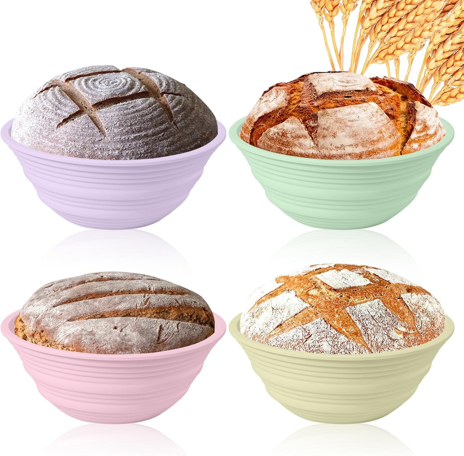 4Pcs Silicone Banneton Bread Proofing Baskets 9" Collapsible Sourdough ...