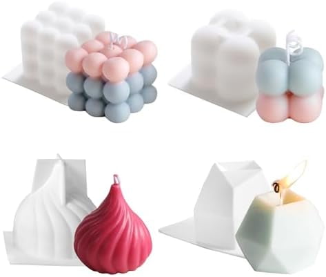 4Pcs Silicone Bubble Candle Molds Set for Making, 3D Cube Mold for Soy ...