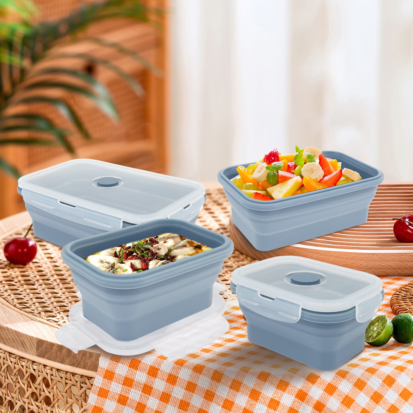 4Pcs Silicone Collapsible Food Storage Container Temperature Resistant ...