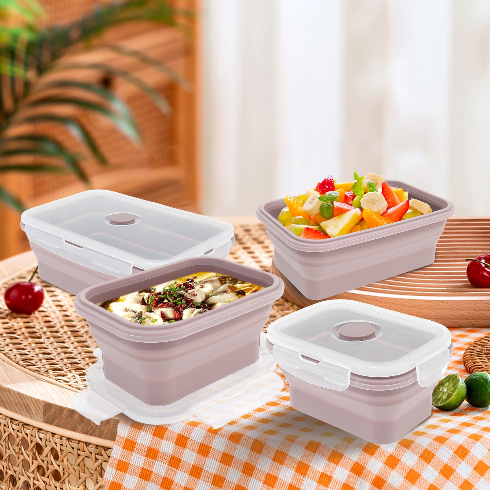 4Pcs Silicone Collapsible Food Storage Container Temperature Resistant ...