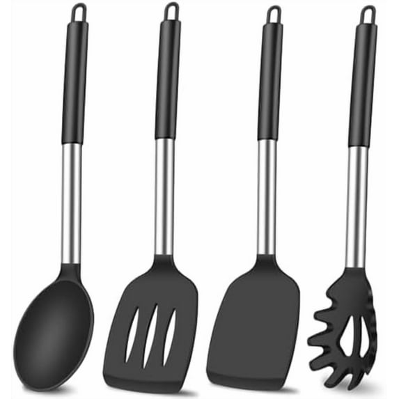 4Pcs Silicone Spatula Turner Slotted Spatula Set Spoon, Spatulas ...