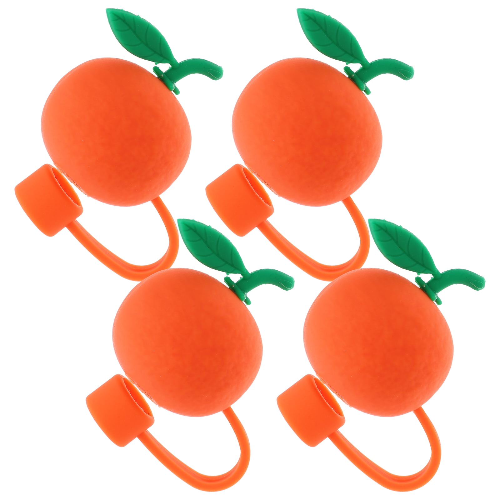 4Pcs Silicone Straw Plugs Portable Straw Tips Covers Cartoon Orange ...