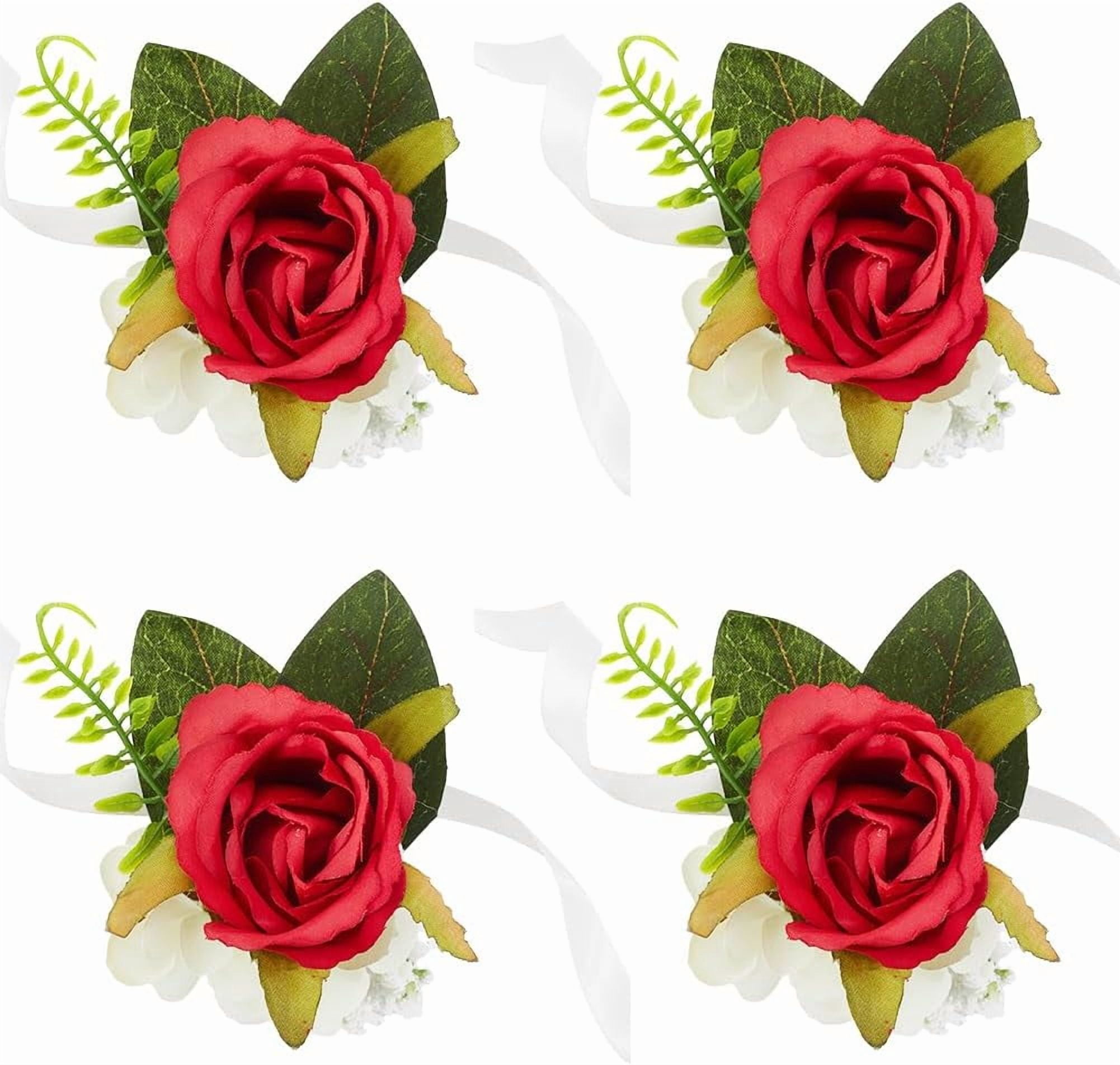 4Pcs Silk Imitation Rose Wrist Corsages with Silk Ribbon for Wedding ...