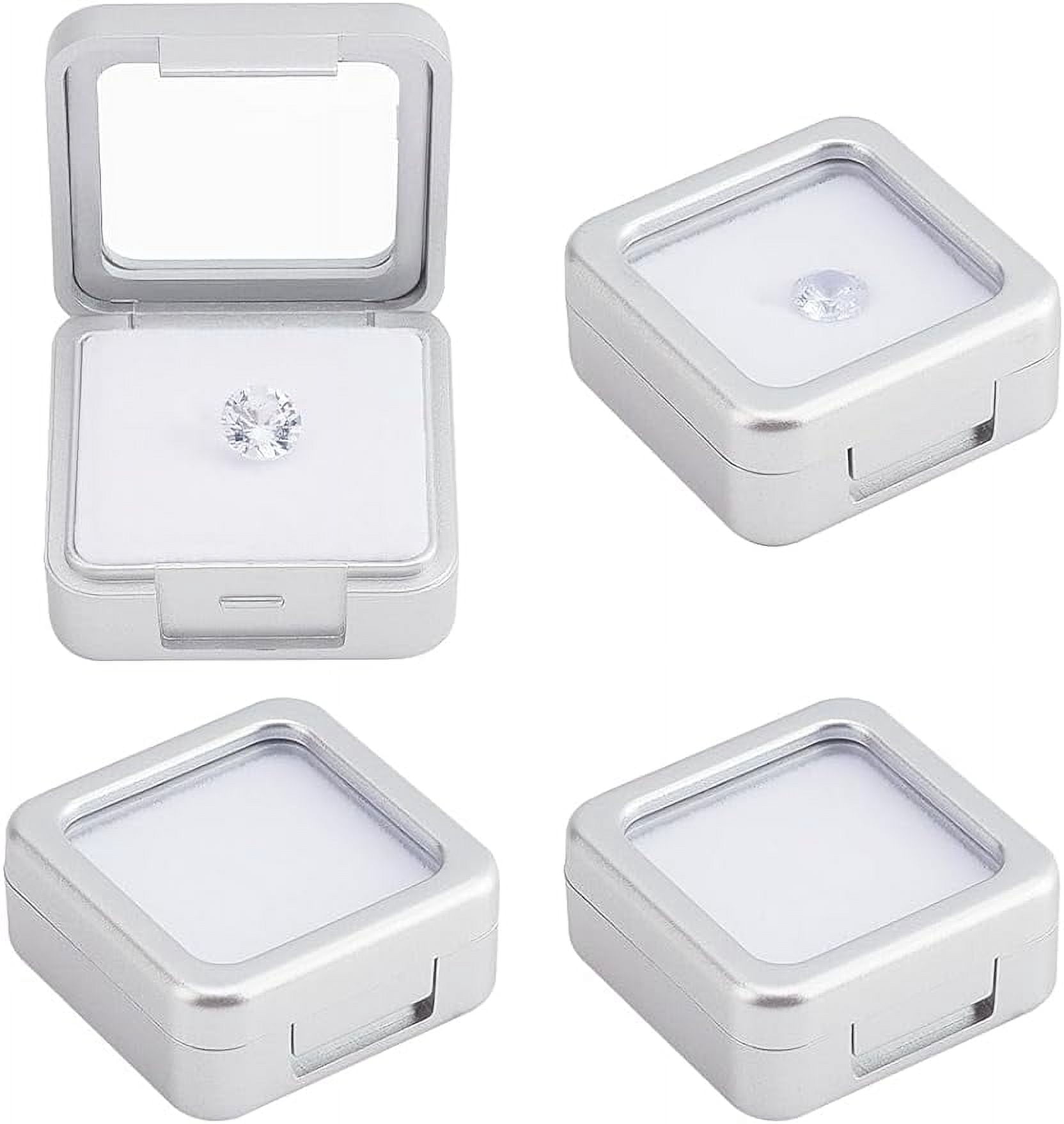 4Pcs Silver Gemstone Display Box with Clear Glass Top Lids 1.57x1.57x0 ...