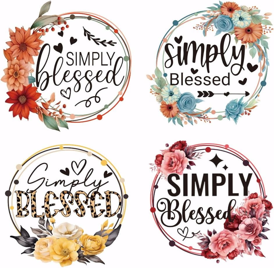 4Pcs Simply Blessed Iron on Transfer Paper Wreath of Blessings Heat ...