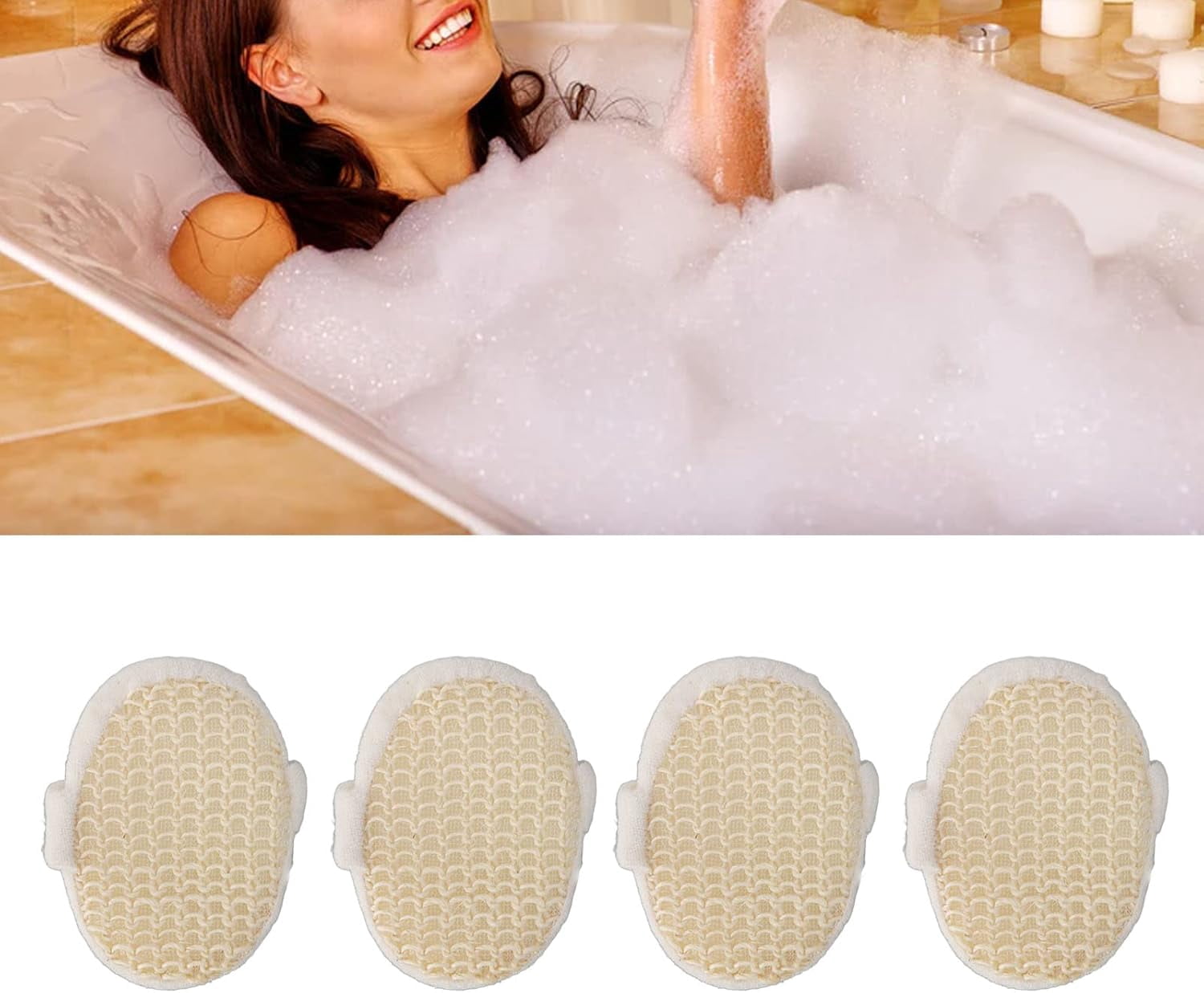 4Pcs Sisal Bath Sponge,Exfoliating Shower Sponge, Easy Cleaning Quick ...