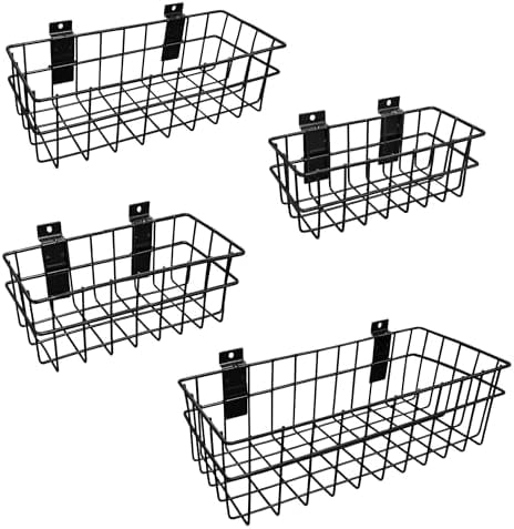 4Pcs Slatwall Baskets Black Ventilated Heavy Duty Metal Slatwall Bins ...