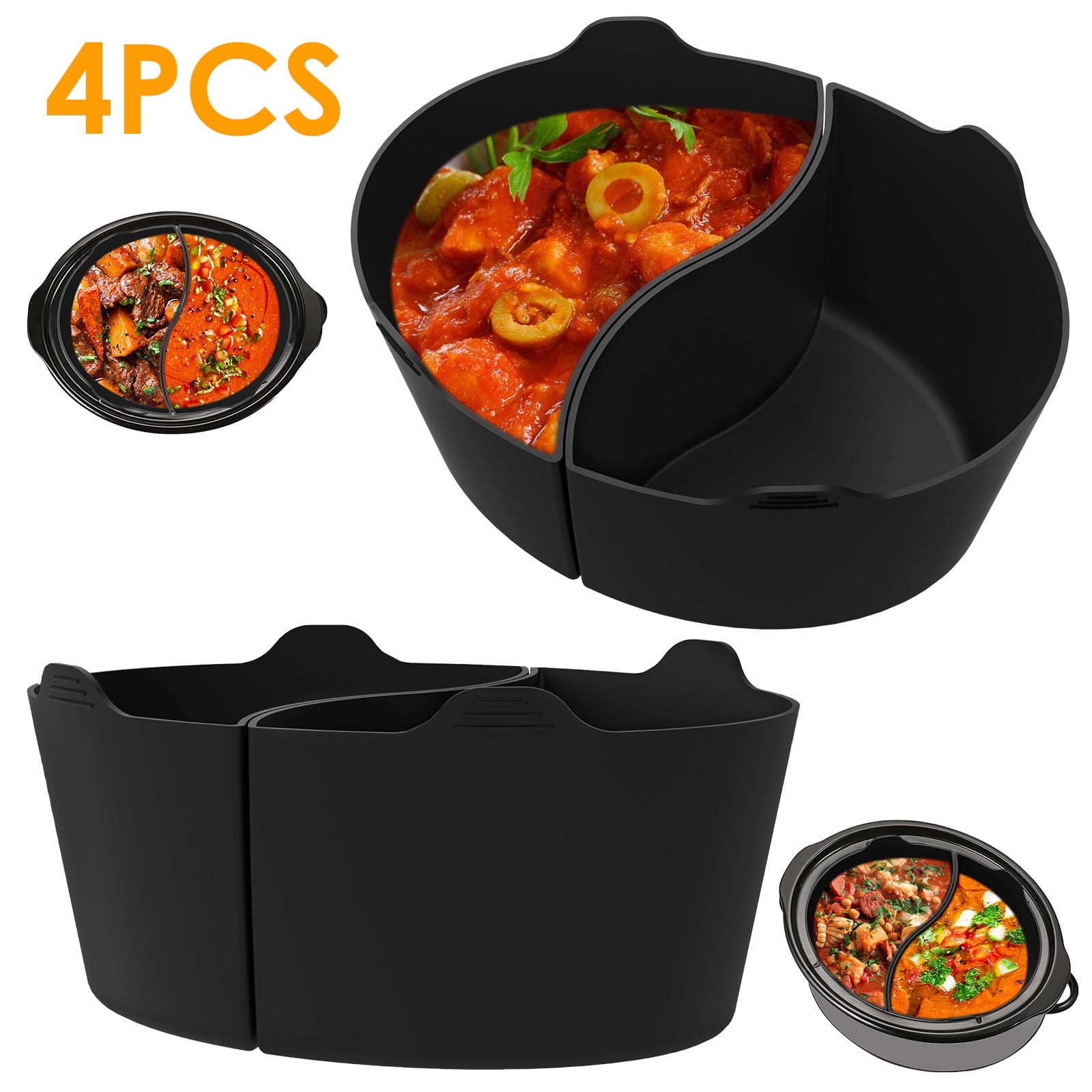 4Pcs Slow Cooker Divider Liner for 6 QT Pot Reusable Silicone Cooker ...