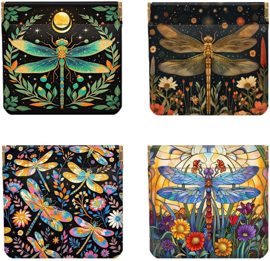 4Pcs Small Leather Squeeze Coin Purse for Women-Dragonfly Pattern ...