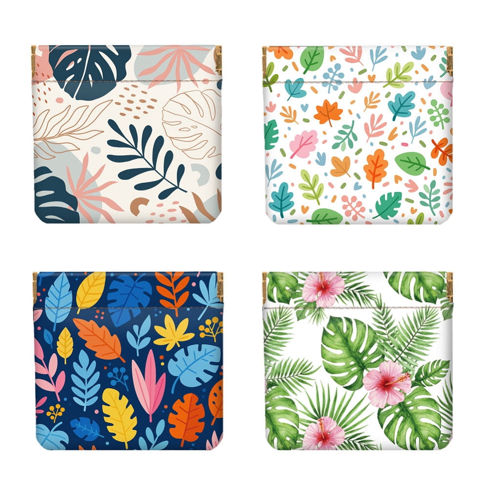 4Pcs Small Leather Squeeze Coin Purse for Women-Leaves Pattern ...
