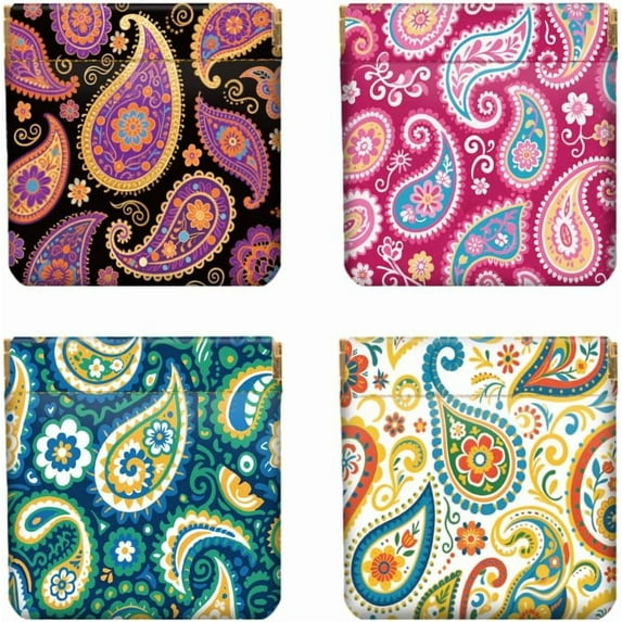 4Pcs Small Leather Squeeze Coin Purse for Women-Paisley Pattern Pattern ...