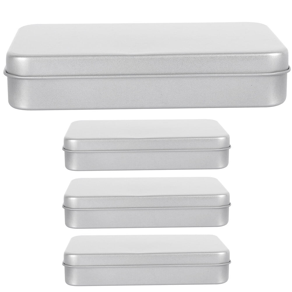 4Pcs Small Tin Box Metal Tins Container Rectangular Tins Box Portable ...