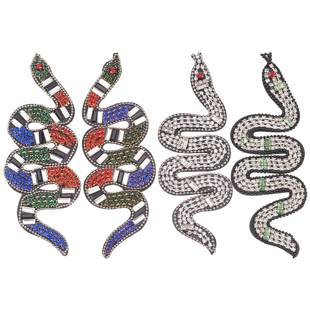 4Pcs Snake Beaded Patch Iron on Rhinestones Applique Rhinestone ...