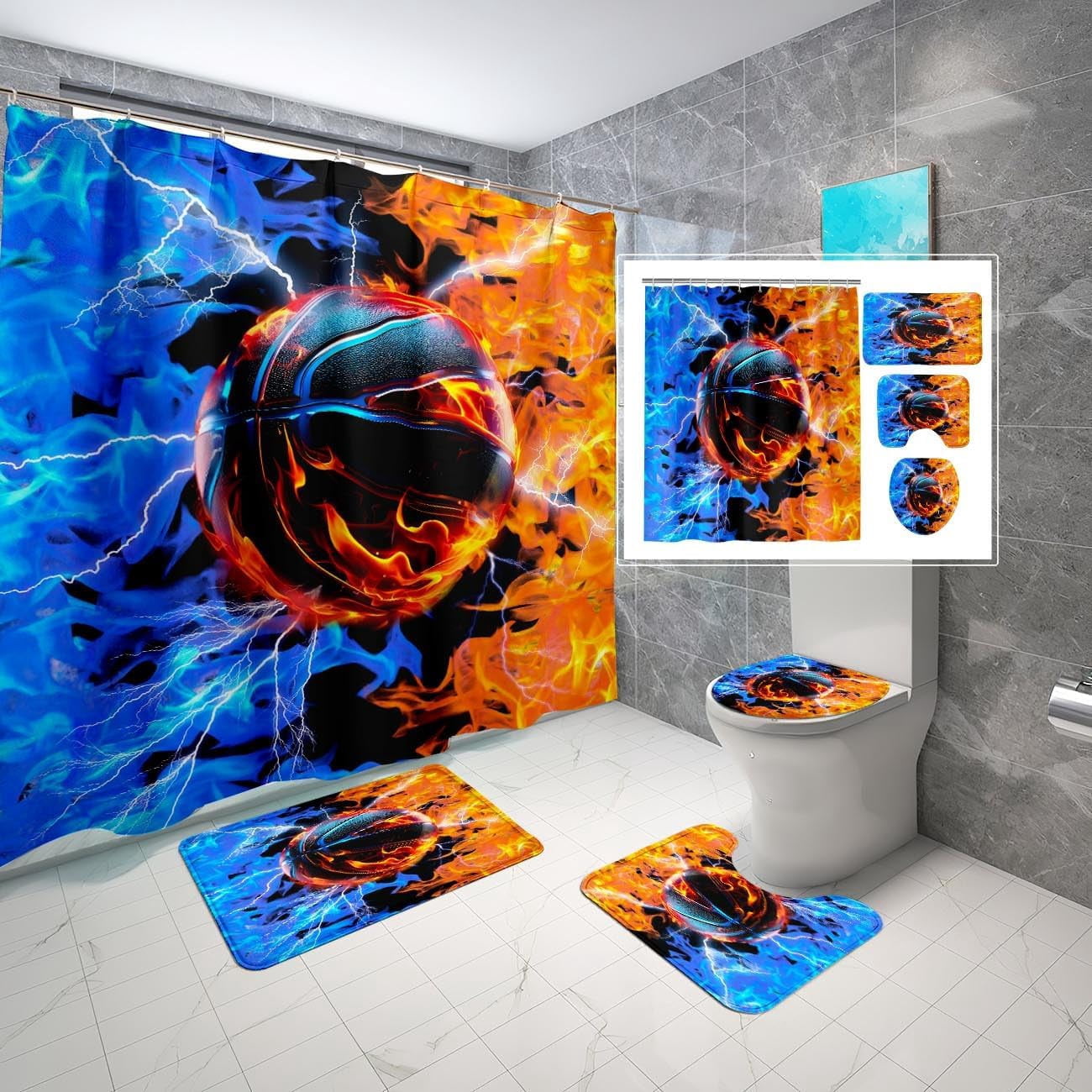 4Pcs Soccer Shower Curtain for Boys Bathroom Set - Boys Sports Shower ...