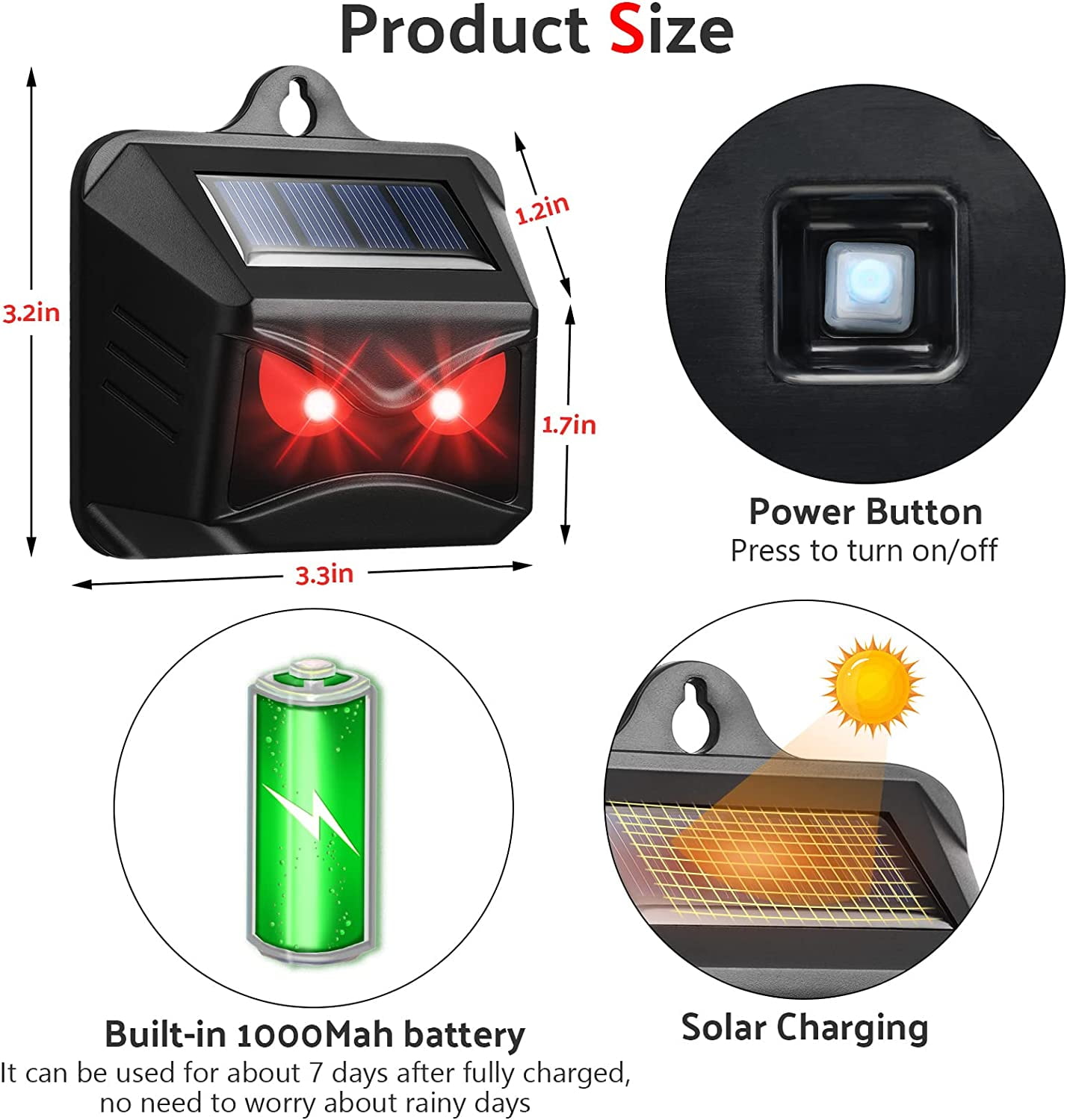 4Pcs Solar Ultrasonic Animal Repeller, Outdoor Animal Deterrent Devices ...