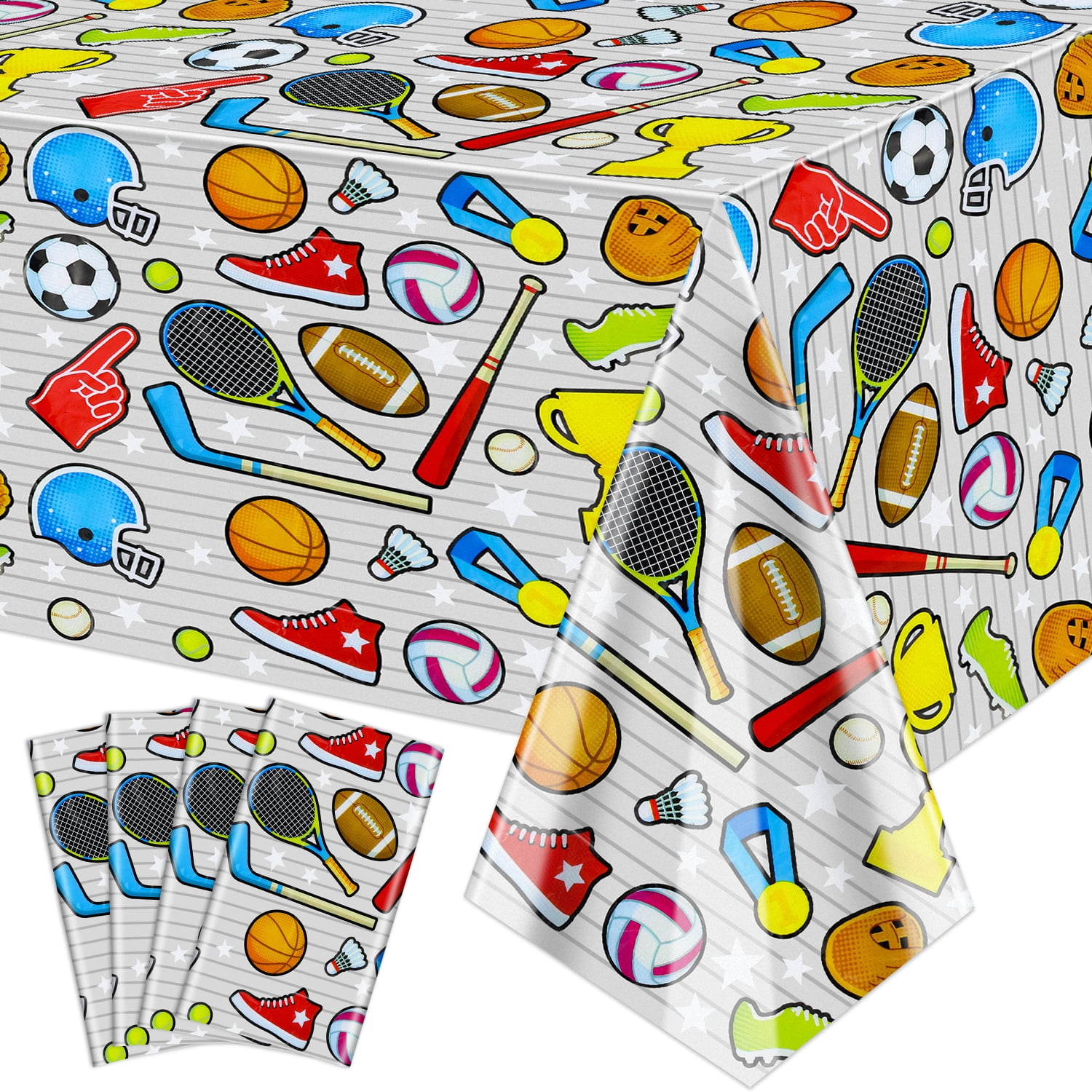 4Pcs Sports Theme Tablecloths Rectangular All Star Table Covers Sports ...