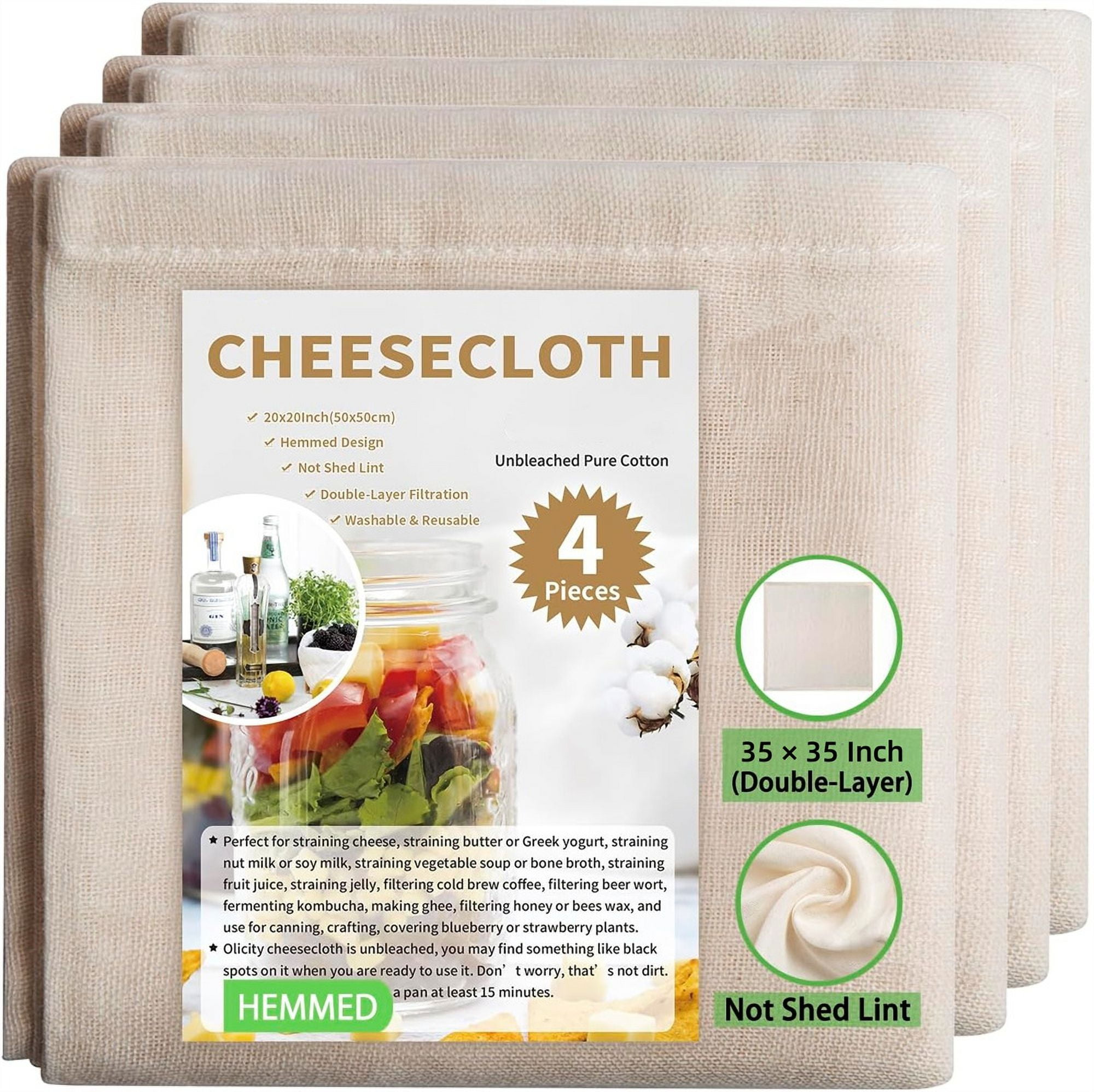 4Pcs Square Cheese Cloths,Reusable Fine Mesh Cloth Strainer,Hemmed ...