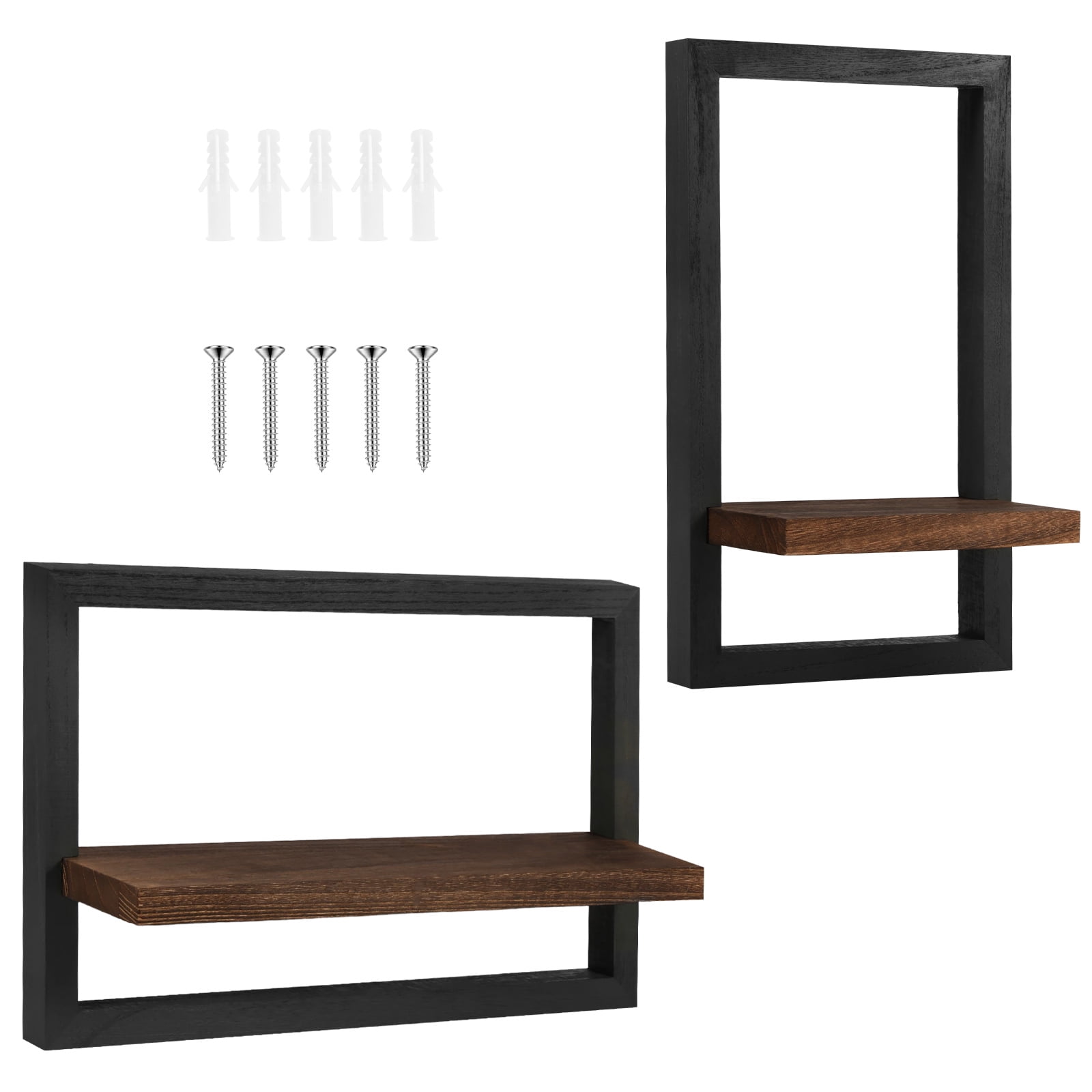 4Pcs Square Floating Shelves Decorative Framed Hanging Shelf Wooden ...