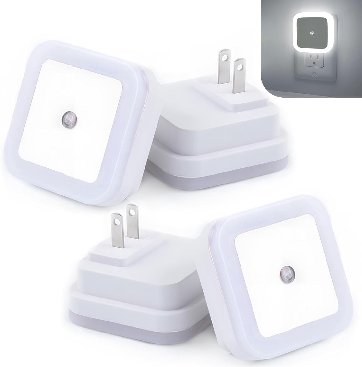 4Pcs Square LED Night Light Intelligent Sensor Control Induction Energy ...