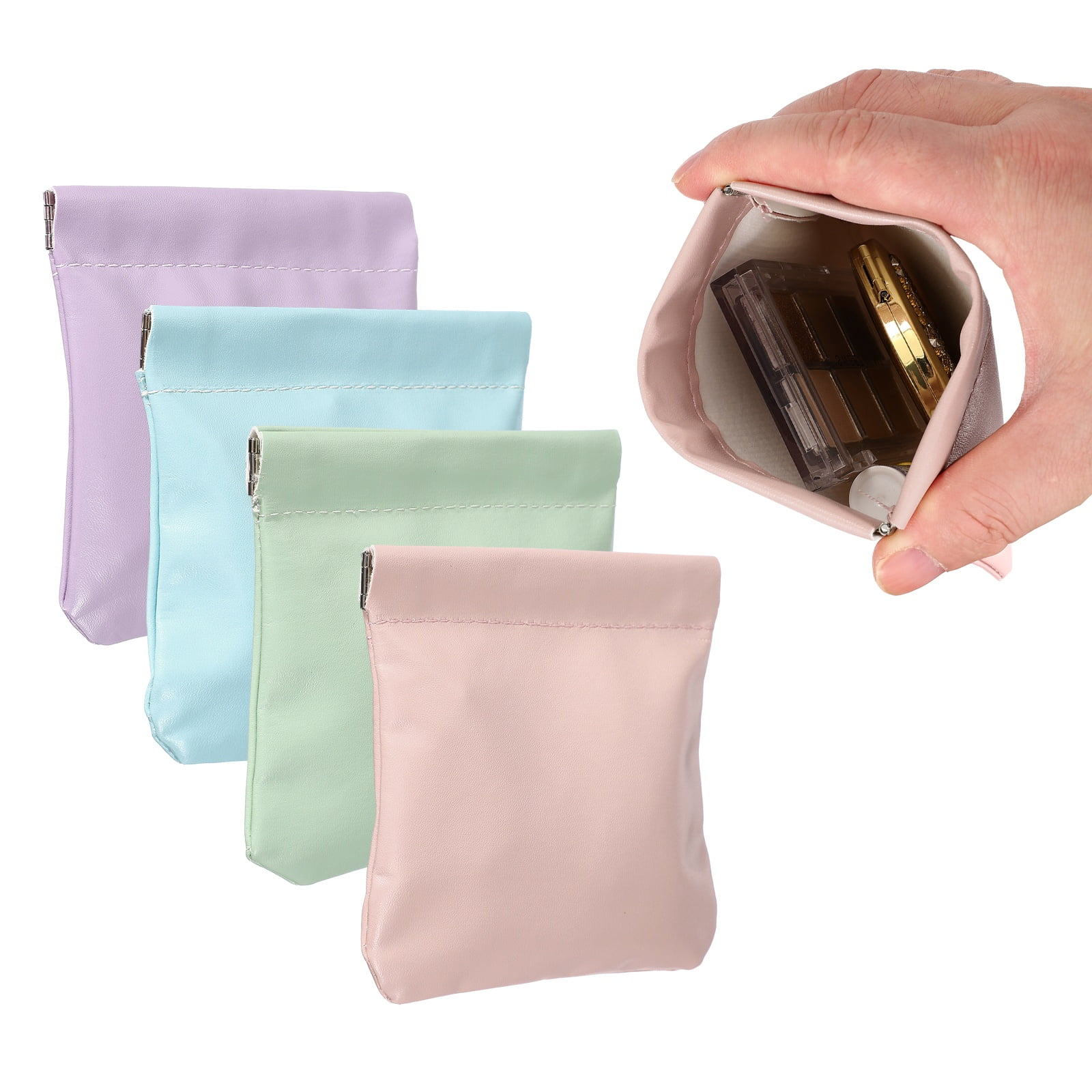 4Pcs Squeeze Coin Purse Pouch, Small Leather Change Purse Self Closing ...