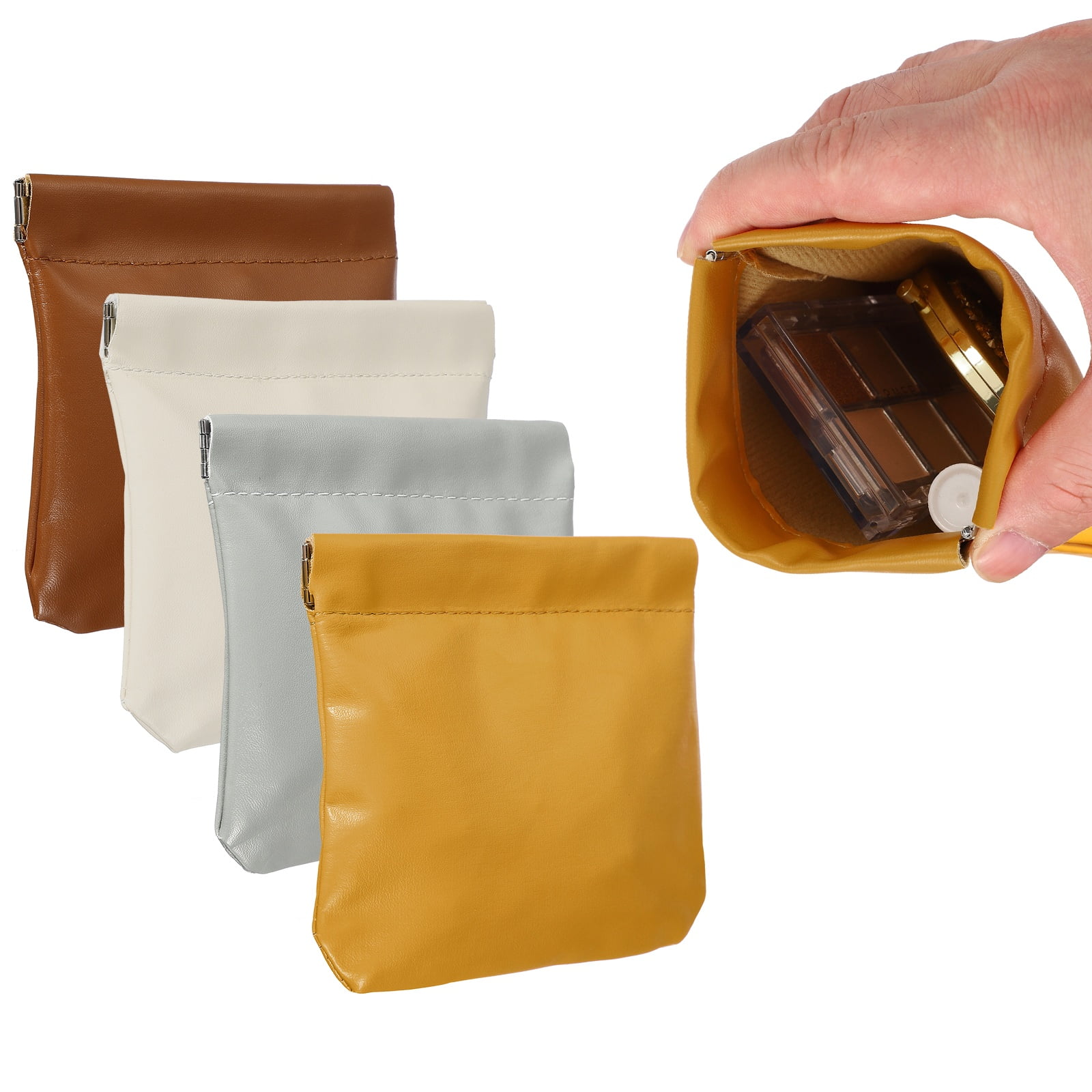 4Pcs Squeeze Coin Purse Pouch, Small Leather Change Purse for Makeup ...