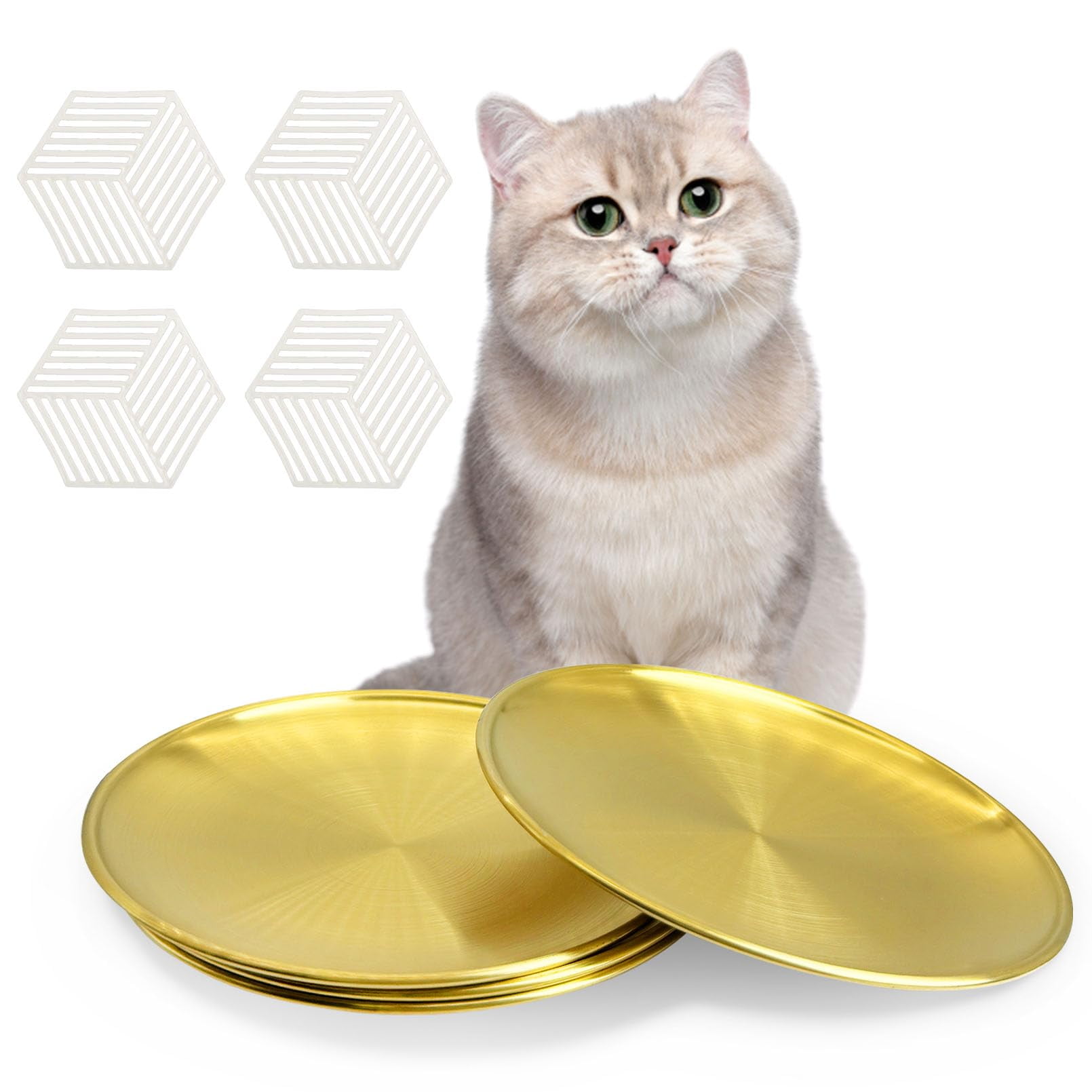 4Pcs Stainless Steel Cat Dishes With Non-Slip Mat, 6.5" Dia Relief Of ...
