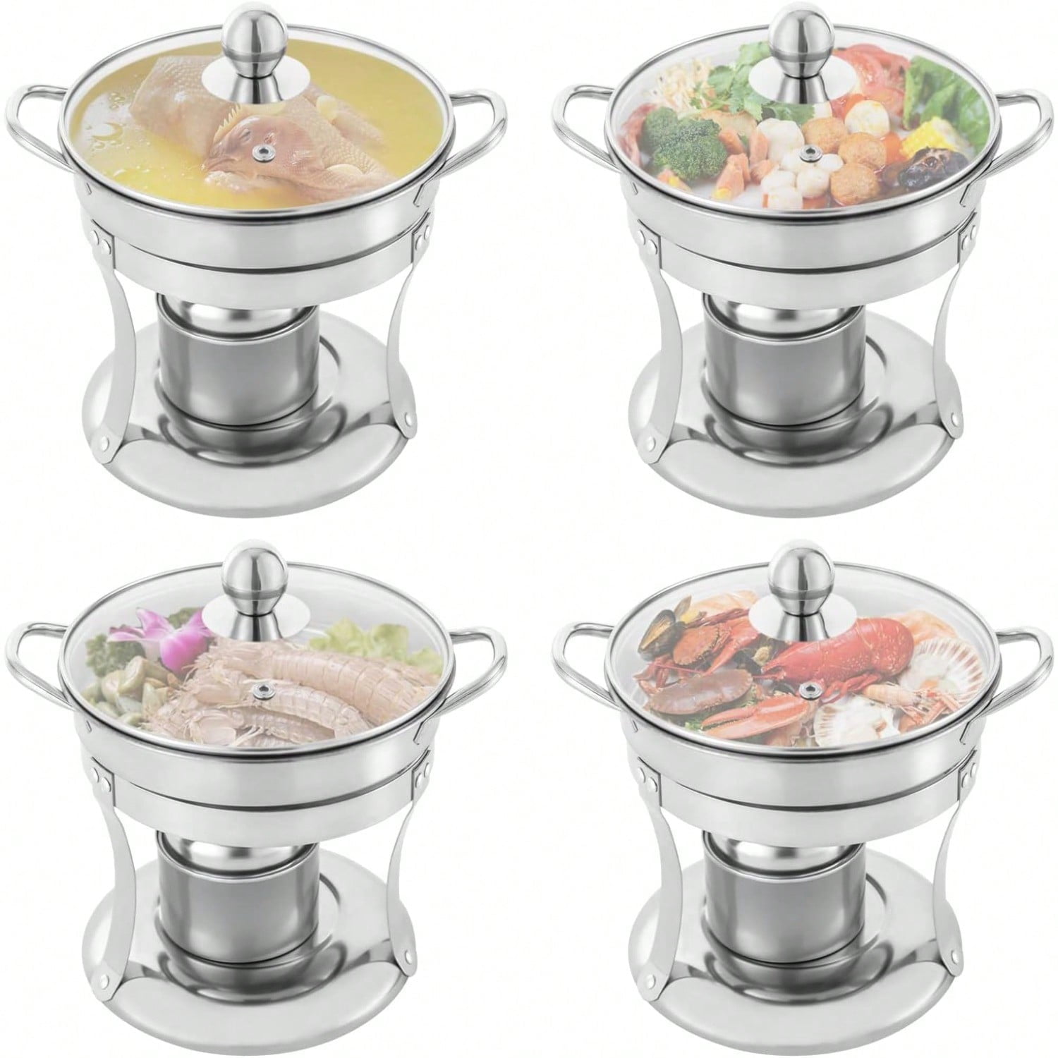 4Pcs Stainless Steel Chafing Dish Warming Container Round Catering ...