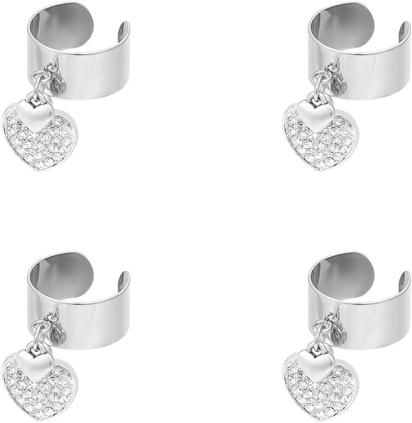 4Pcs Stainless Steel Charm Ring Women's Ring Adjustable Ring with Heart ...
