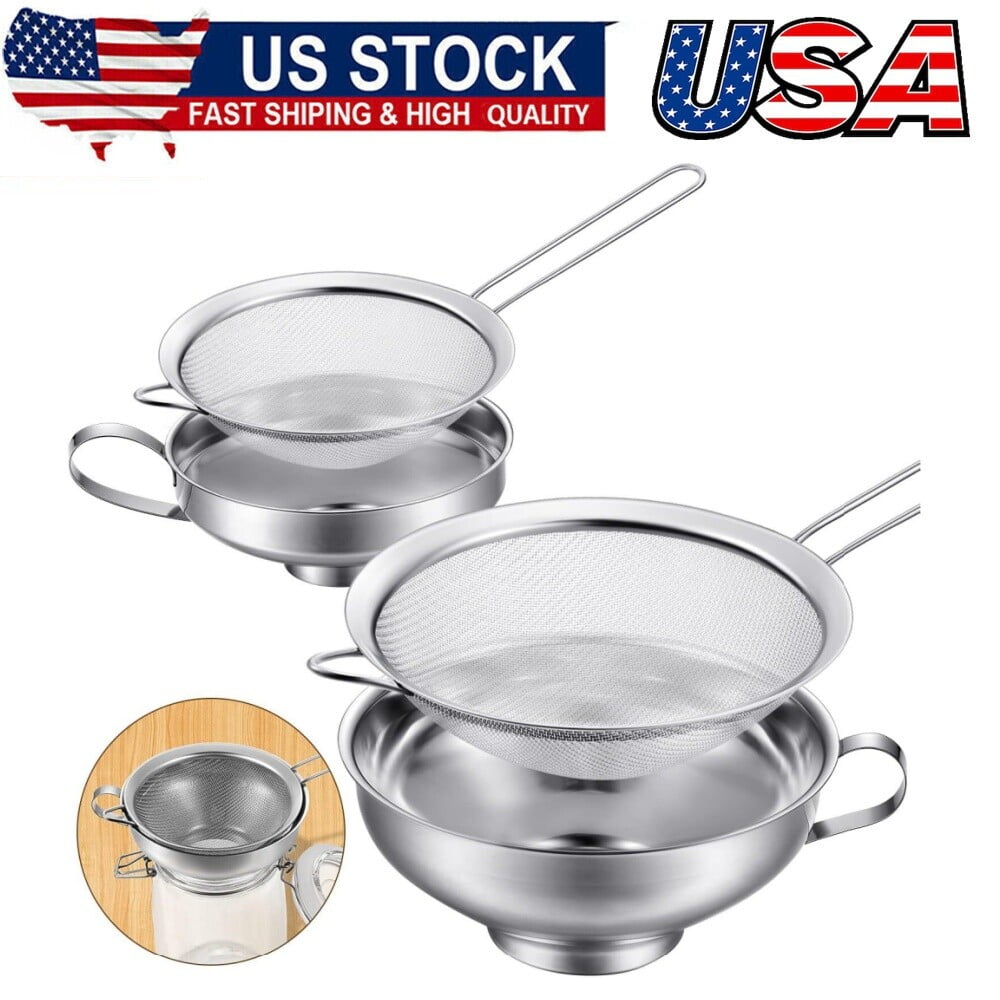 4Pcs Stainless Steel Funnels with Fine Mesh Strainer, Household Kitchen ...
