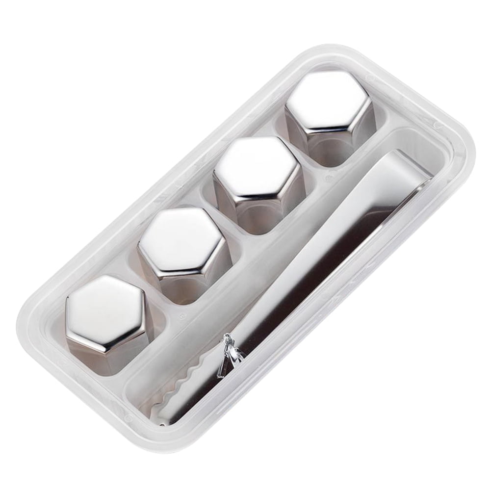 4Pcs Stainless Steel Hexagonal Ice Cubes Whiskey Wine Beer Drink ...