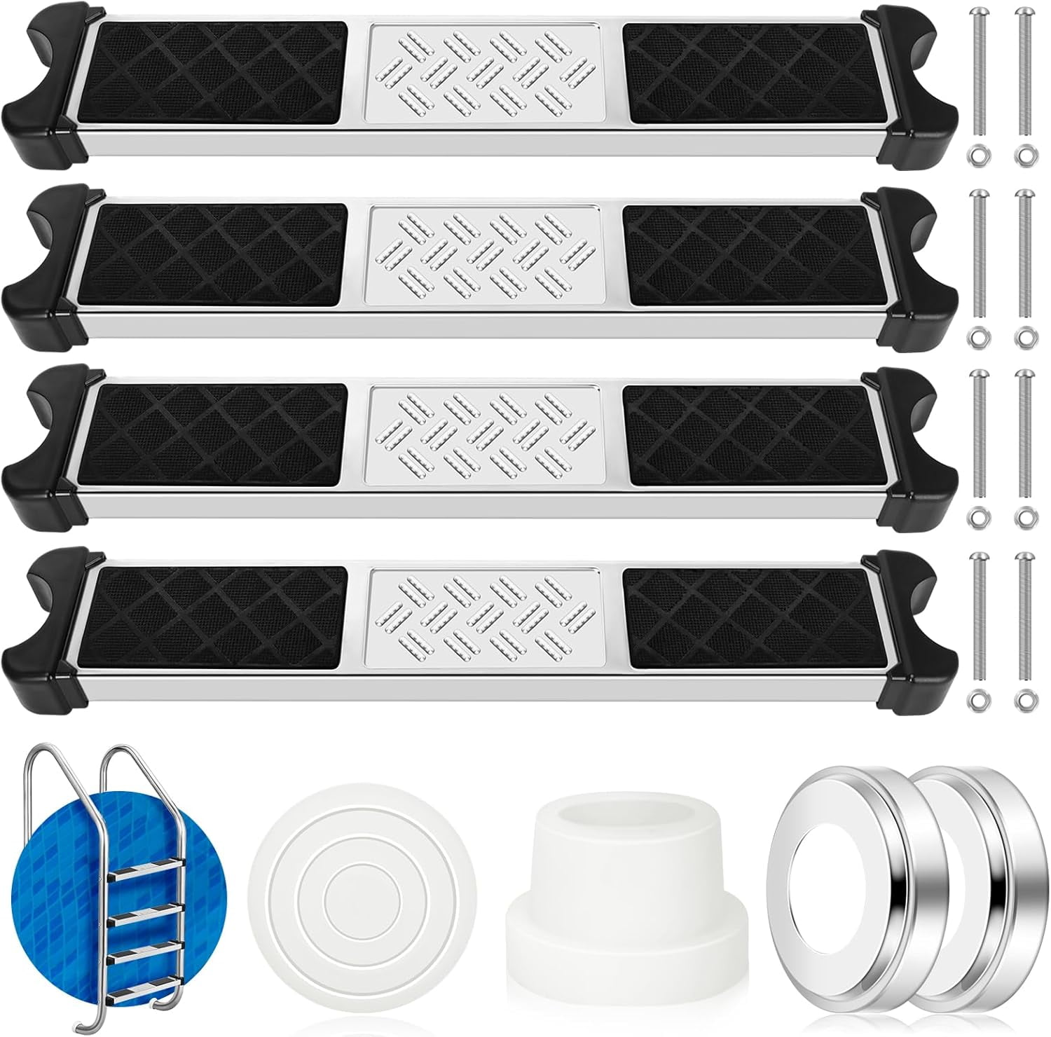 4Pcs Stainless Steel Pool Ladder Steps Replacement with Pool Ladder ...