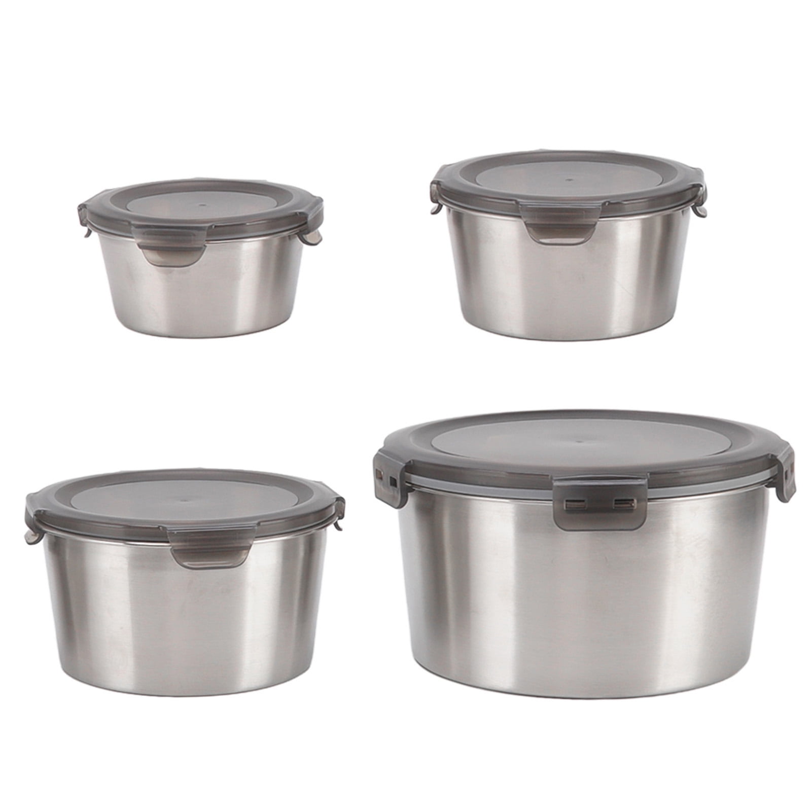 4Pcs Stainless Steel Preservation Box Large Capacity Round Food Storage ...