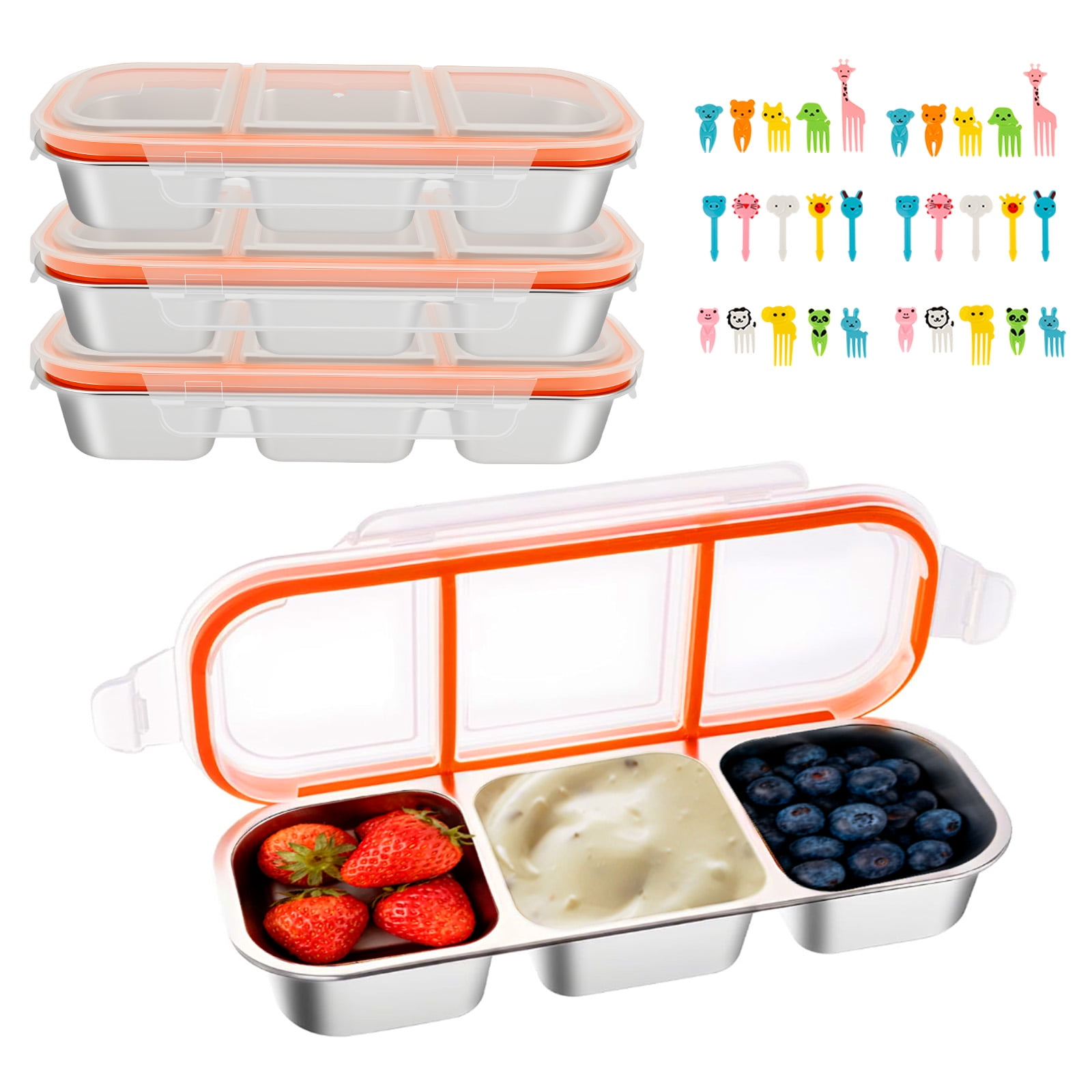 4Pcs Stainless Steel Snack Container with Lid Leak Proof Metal Food Box ...