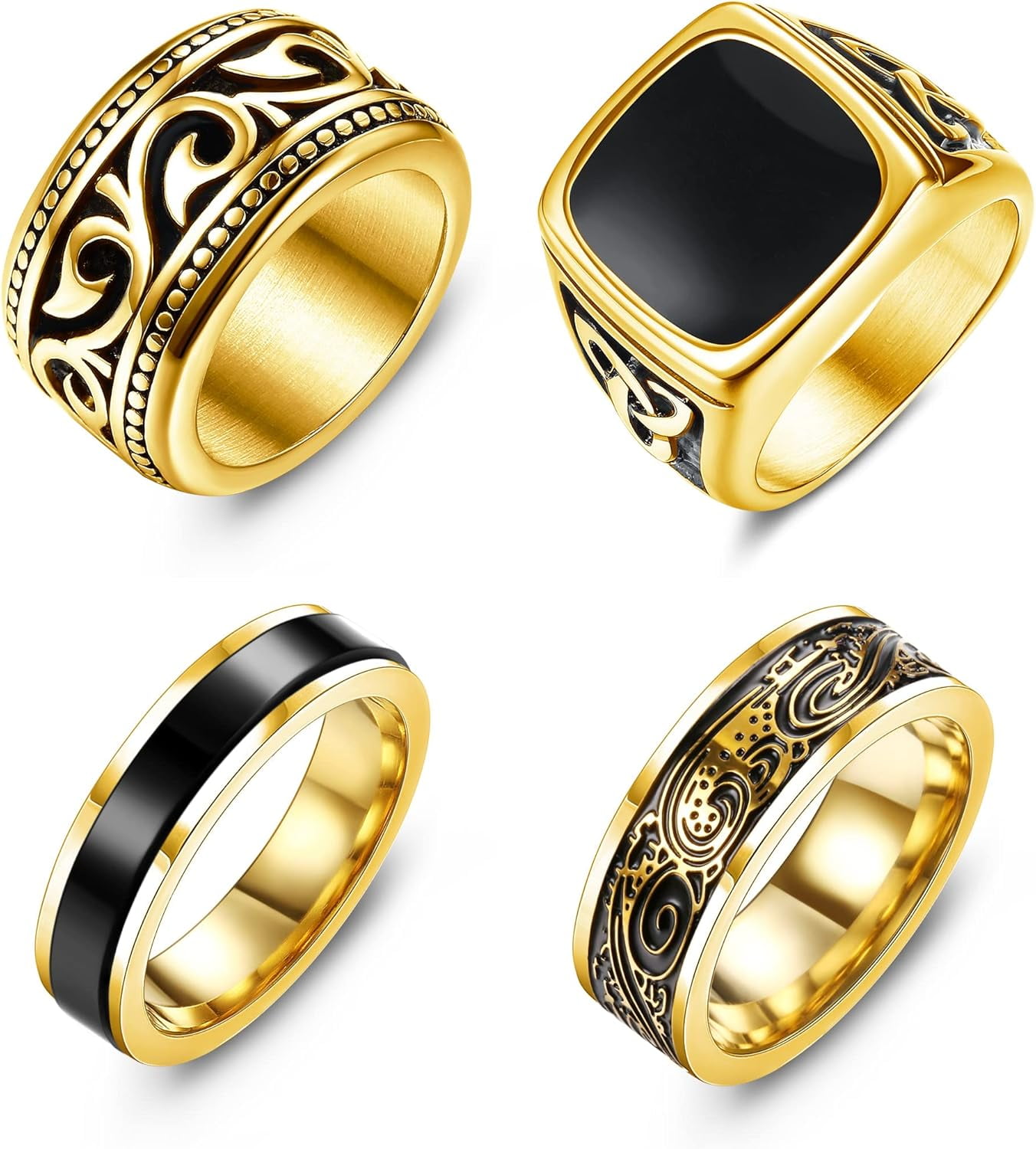 4Pcs Stainless Steel Vintage Signet Rings for Men Ring Silver Gold ...