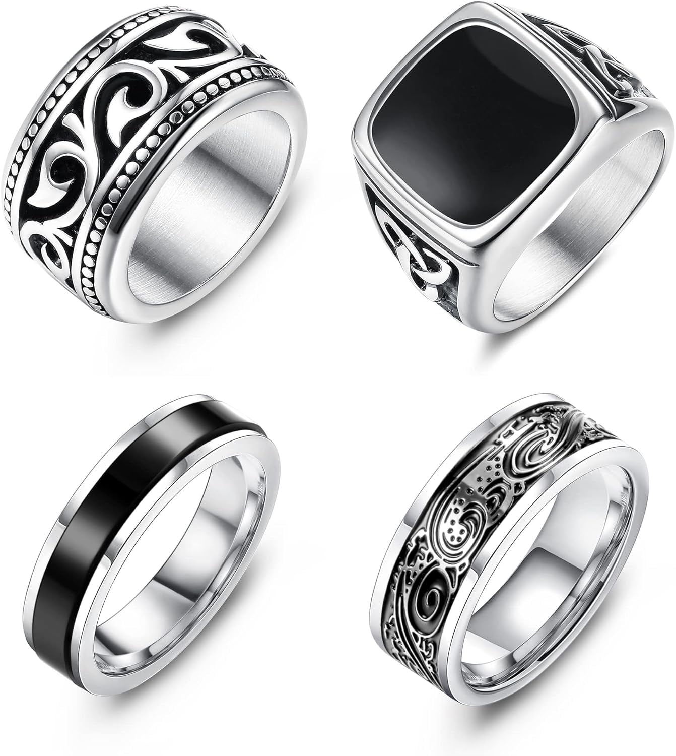 4Pcs Stainless Steel Vintage Signet Rings for Men Ring Silver Gold ...