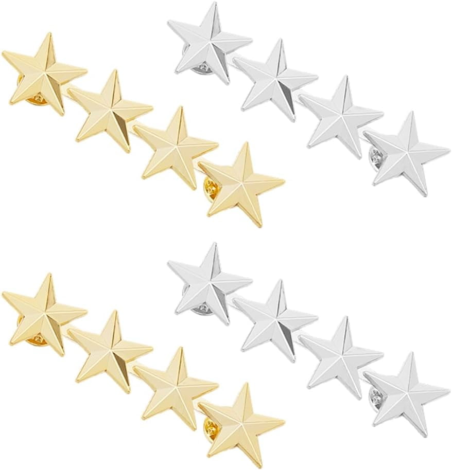 4Pcs Star Badge Lapel Pin Gold Silver 4 Stars Pride Rank Insignia ...
