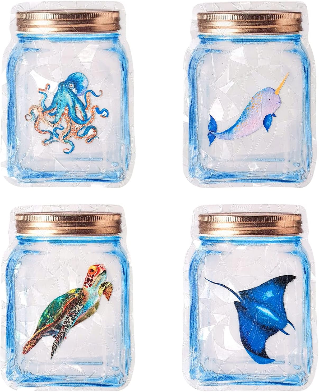 4Pcs Static Rainbow Window Clings Bottle Shape Sea Animal Suncatcher ...
