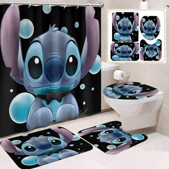 4 Piece Sml Cartoon Jef-,fy Shower Curtain Sets with Rugs, Toilet Lid ...