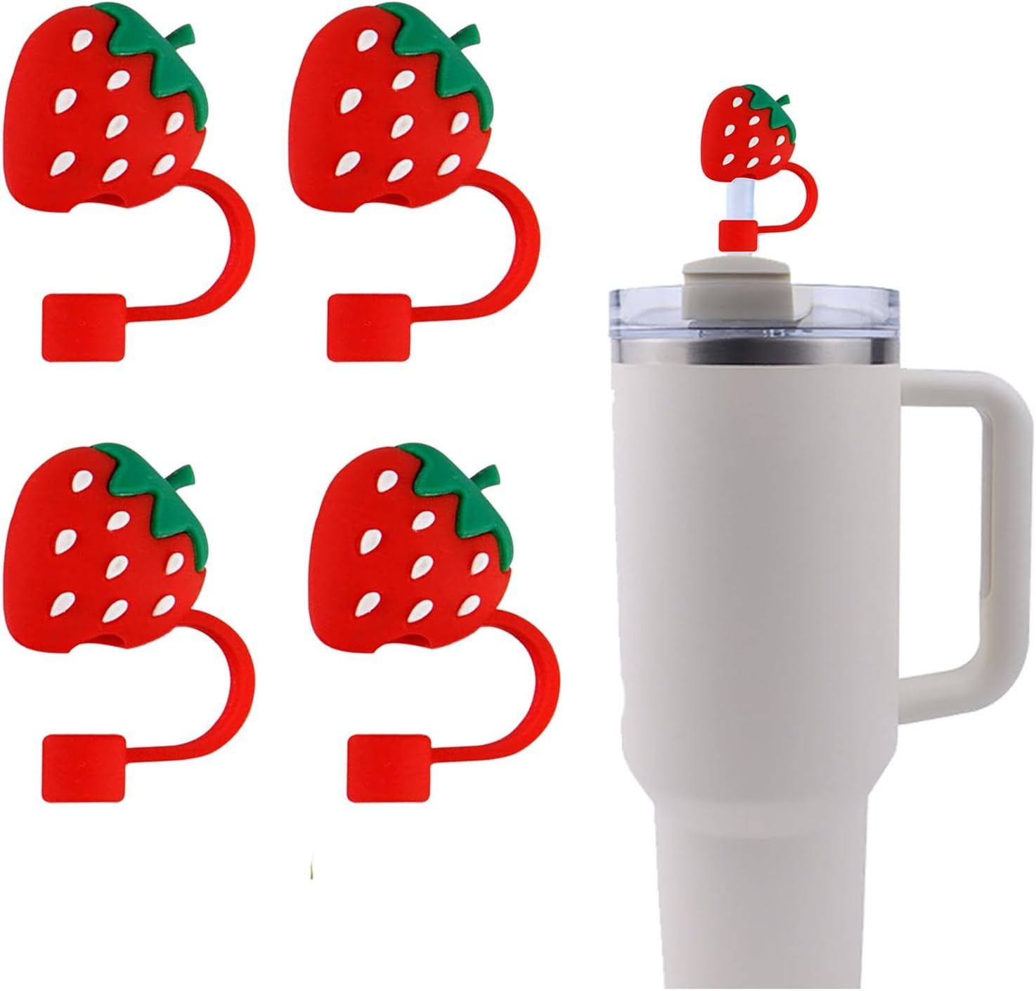 4Pcs Straw Cover, 10mm Strawberry Straw Covers Cap for Cup 40 oz 30 oz ...