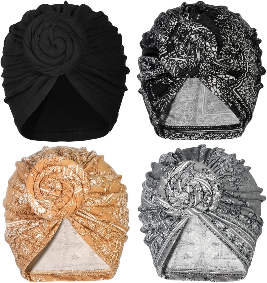 4Pcs Stretch Turban Hats for Women - African Knot Headwraps Soft Pre ...