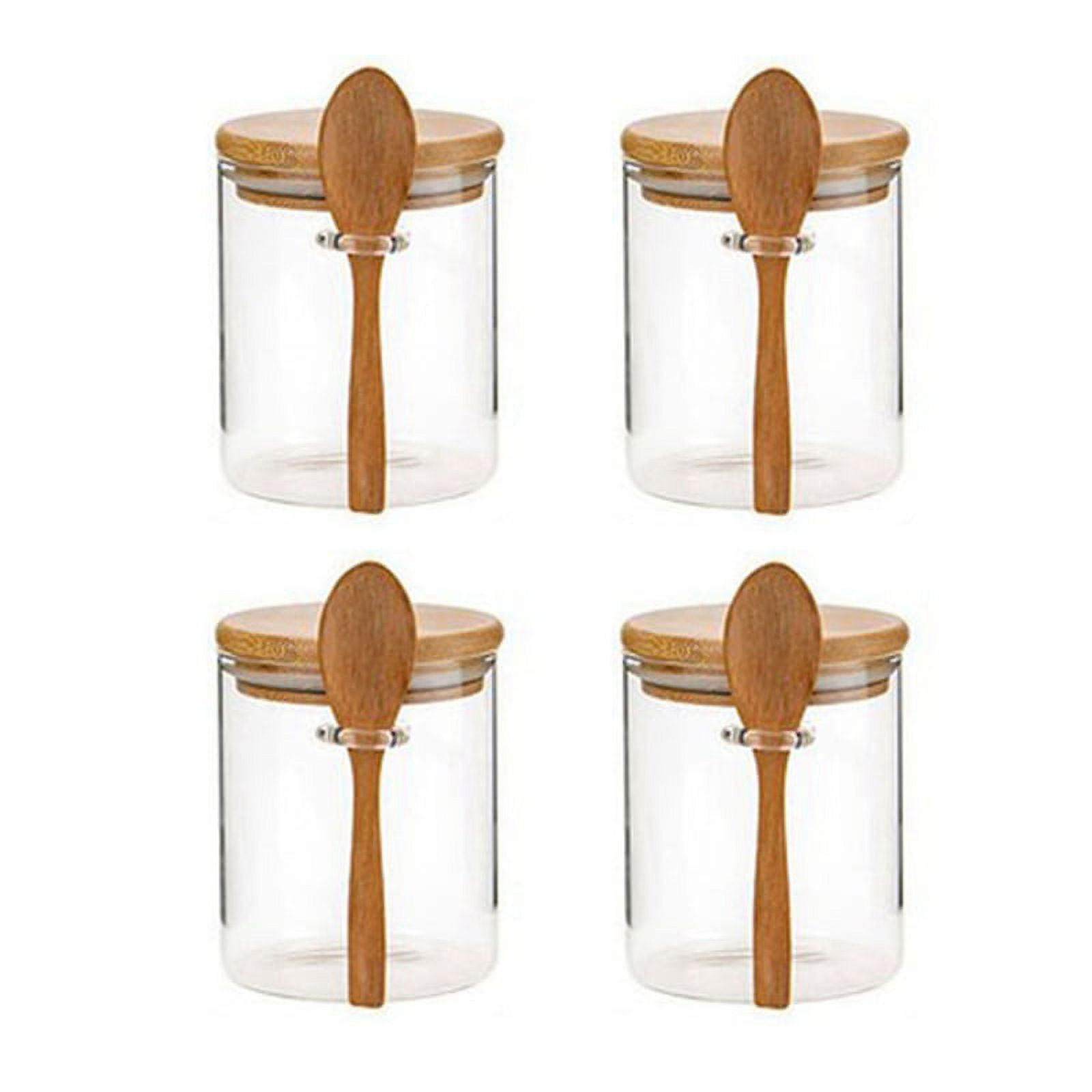 4Pcs with Bamboo Lid and Spoon Clear Glass Canister Jar for Kitchen ...